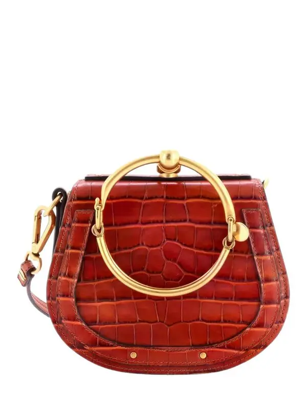 Chloé Nile Crocodile Embossed Leather Small Crossbody Bag - Brown