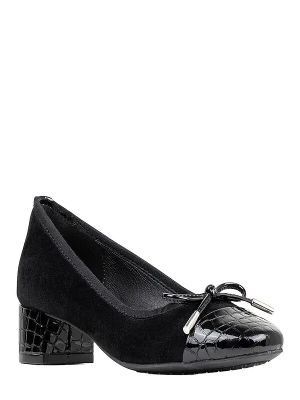 DONALD PLINER Bow Leather Suede Mid Heel Pumps - Black