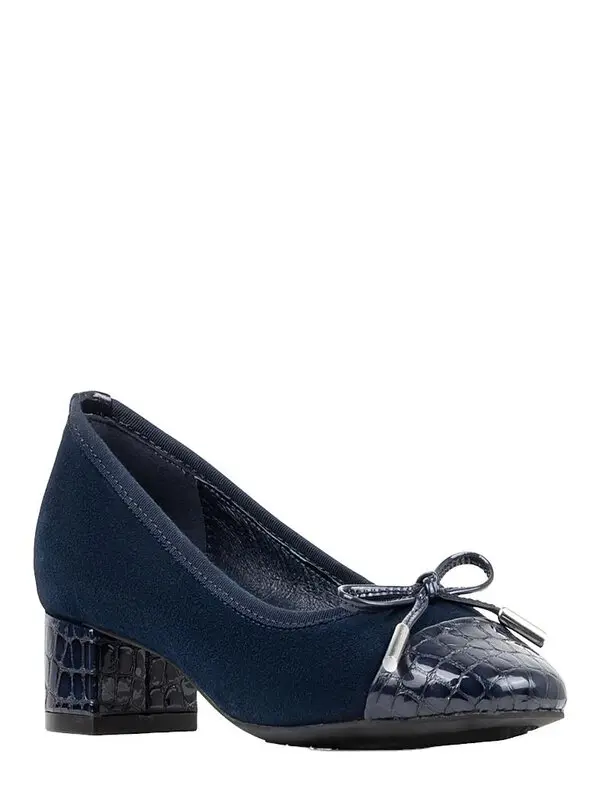 DONALD PLINER Bow Leather Suede Mid Heel Pumps - Navy