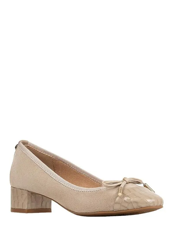DONALD PLINER Bow Leather Suede Mid Heel Pumps - Praline