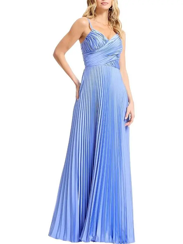 Dress The Population Sweetheart Spaghetti Strap Pleated Gown - Sky