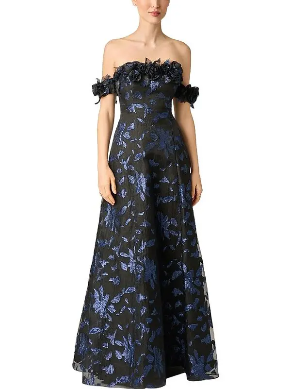 Aidan Mattox Embellished Organza Jacquard Ballgown - Navy/black