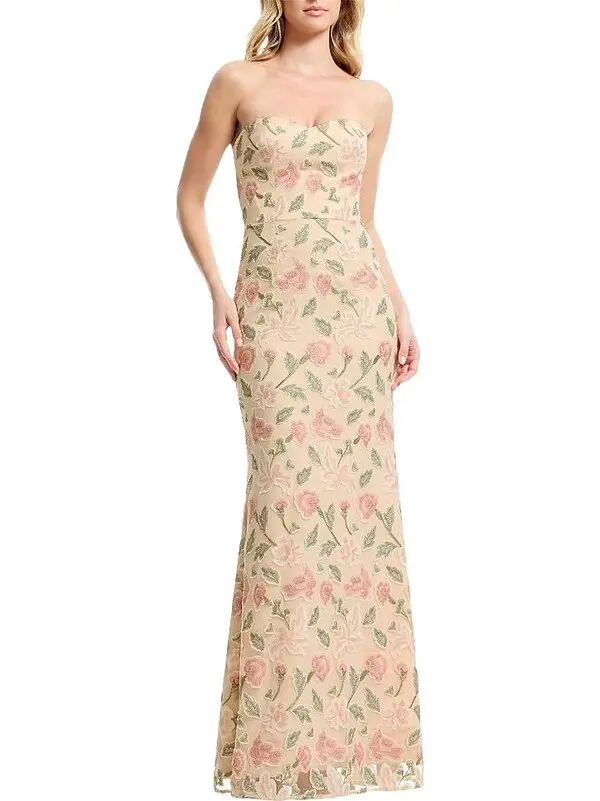 Dress The Population Sheridan Strapless Sweetheart Floral Embroidered Mermaid Gown - Blush Multi