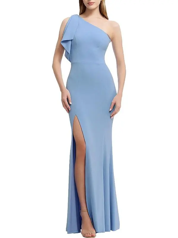 Dress The Population Georgina One Shoulder Bow Ruffle Gown - Sky