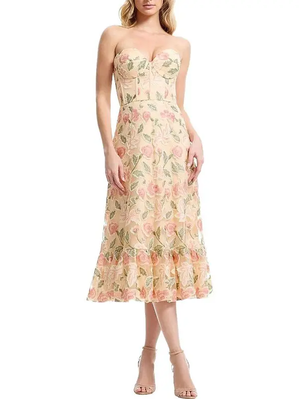Dress The Population Carina Strapless Sweetheart Floral Ruffle Dress - Blush Multi