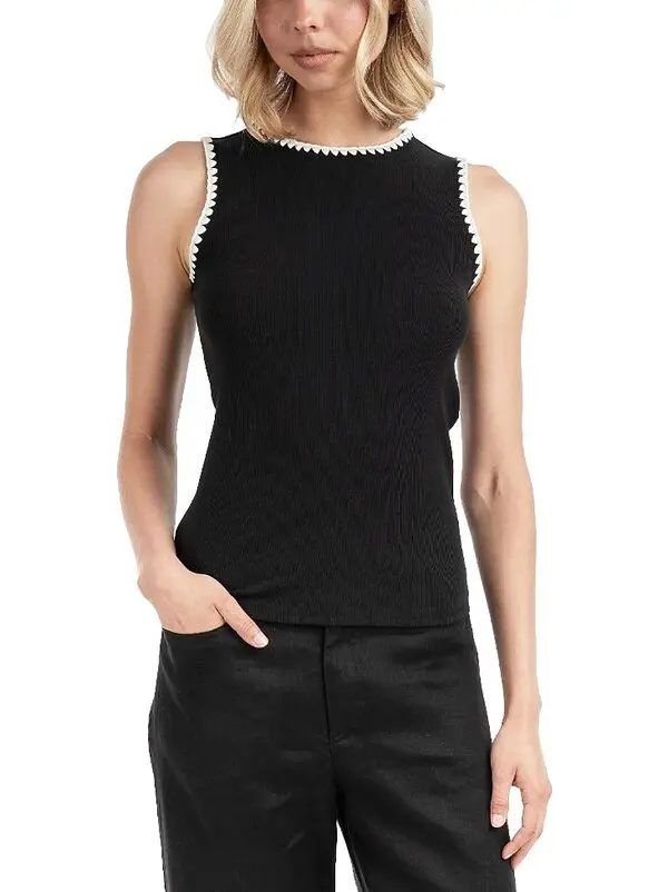 ELLE COLLECTION Contrast Embroidered Tank - Black