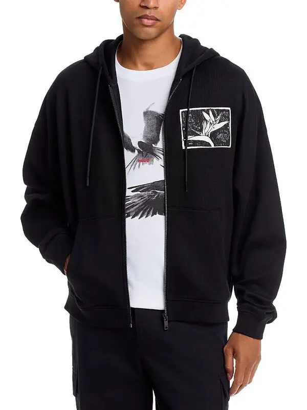 Hugo Darishood Cotton Logo Graphic Drawstring Hoodie - Black