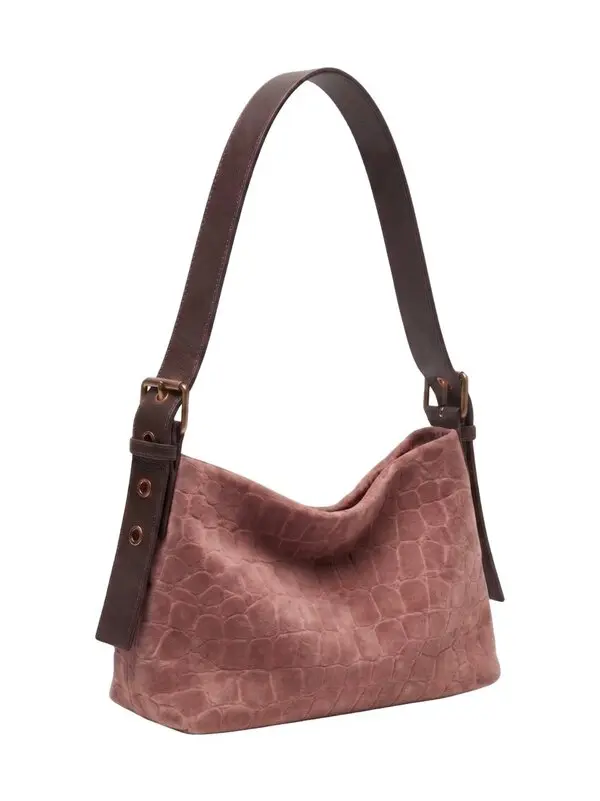 JUAN-JO Croc Effect Suede Cross Body Bag - Pink