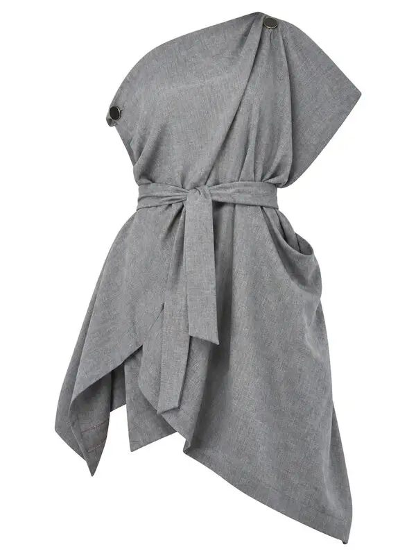 STUART TREVOR Blue / Grey Pirate Dress – Indigo Linen Chambray Twill - Blue/grey