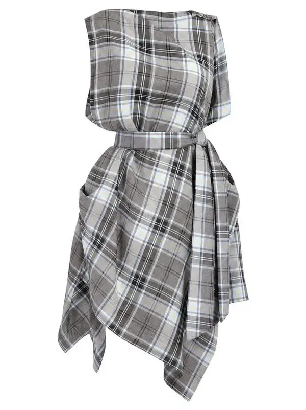 STUART TREVOR Tartan Pirate Dress - Grey/blue
