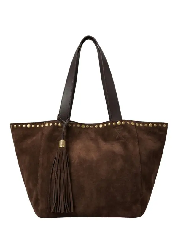 JUAN-JO Studded Suede Tote Bag-dark - Brown