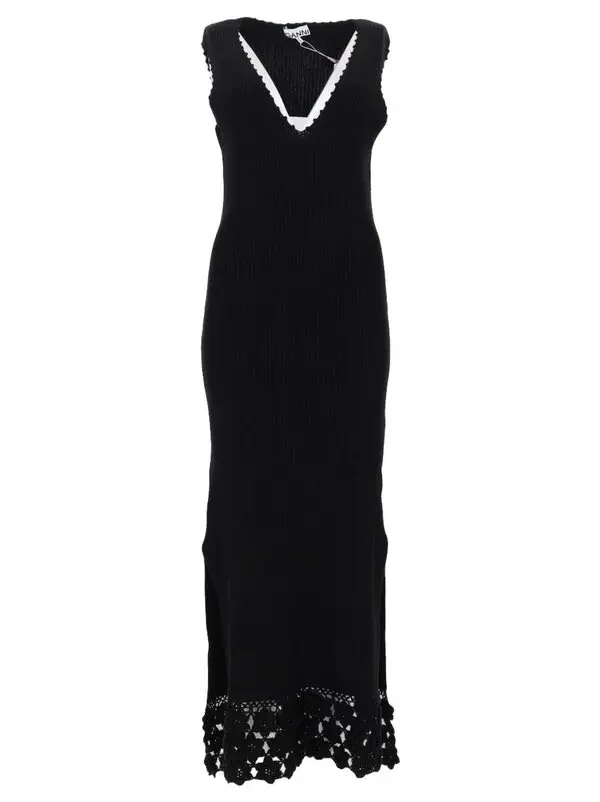 GANNI Sleeveless Ribbed Knit Midi Dress - Black
