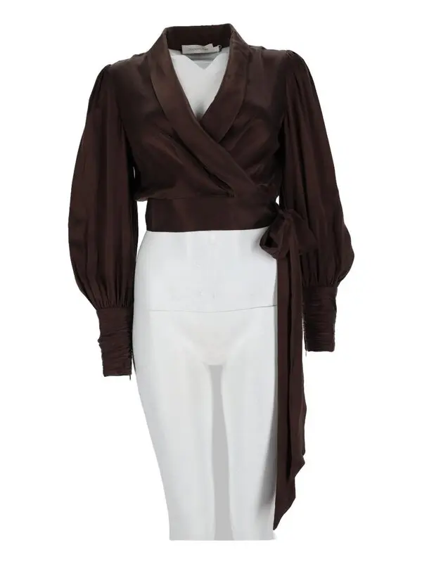 Zimmermann Silk Wrap Blouse With Tie Waist - Brown