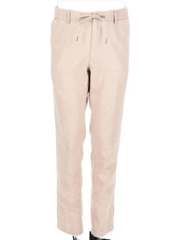 BOSS Linen Blend Drawstring Waist Straight Leg Pants - Beige