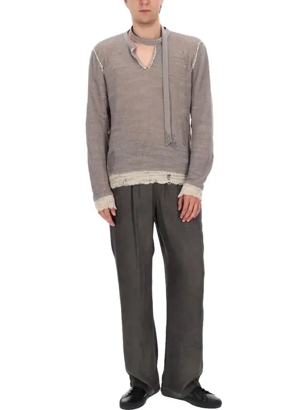 DIESEL® Distressed Knit Pullover Sweater - Grey