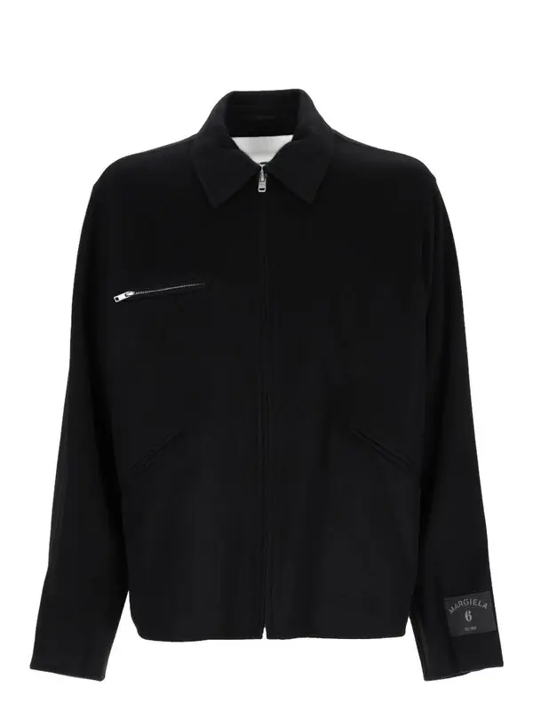 MAISON MARGIELA Wool Zip-up Jacket With Shirt Collar - Black