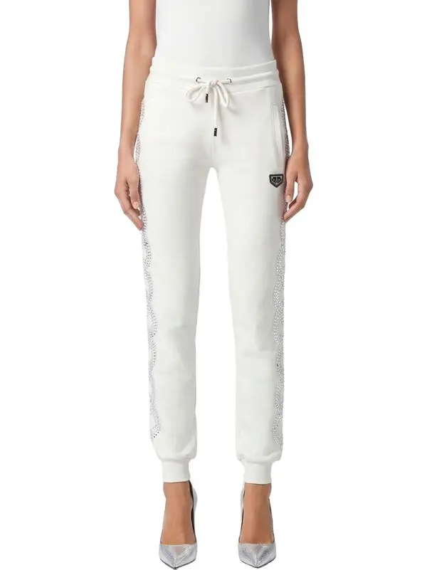 Philipp Plein Rhinestone Embellished Jersey Jogging Trousers - Ivory
