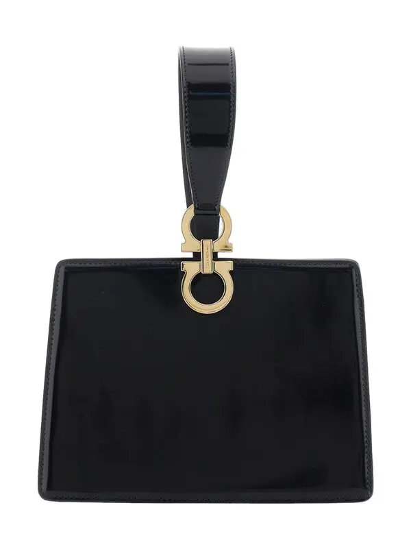 FERRAGAMO Brushed Calfskin Mini Handbag With Gancini Logo - Black
