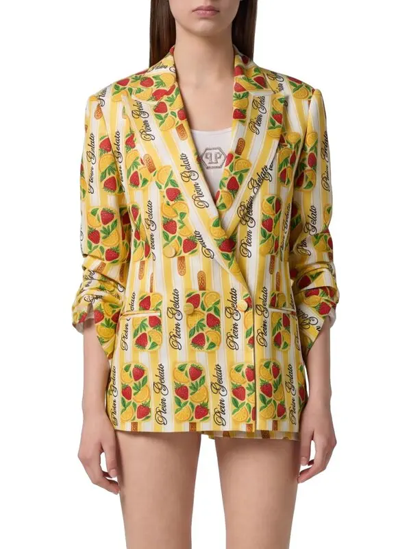 Philipp Plein Graphic Print Viscose Satin Blazer - Yellow