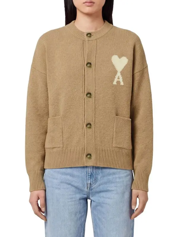 AMI Paris Relaxed Fit Wool And Alpaca Blend Cardigan - Beige