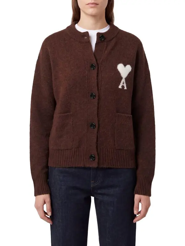 AMI Paris Relaxed Fit Wool And Alpaca Blend Cardigan - Brown