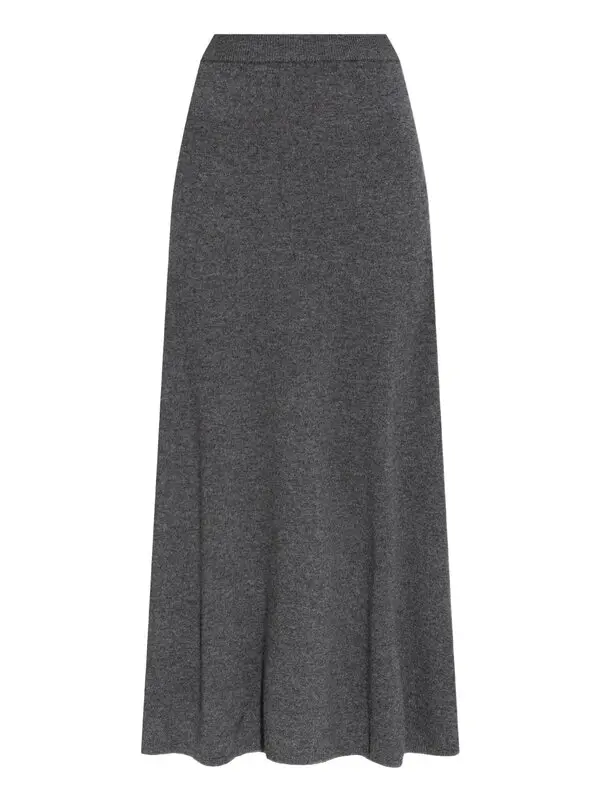 LISA YANG Ribbed Trim Cashmere A-line Midi Skirt With Elasticated Waist - Grigio