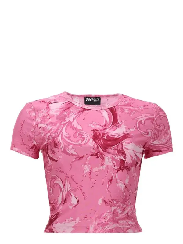 Versace Printed Fitted Crop Top - Pink