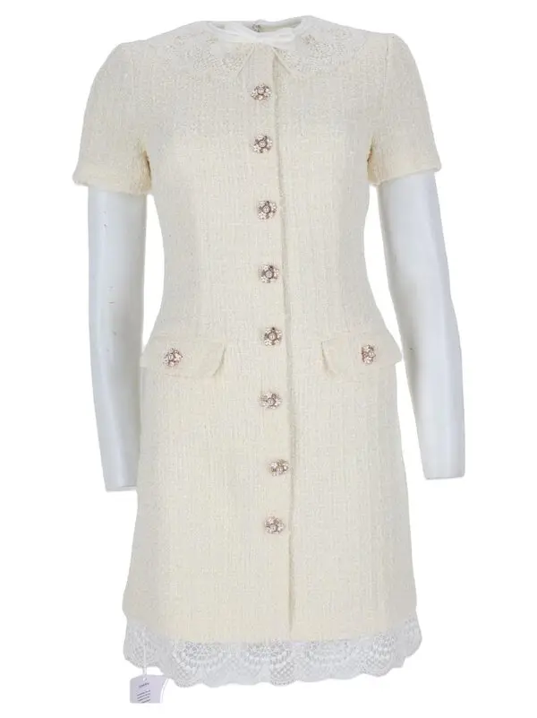 SELF-PORTRAIT Lace Collar Tweed Mini Dress - Ivory