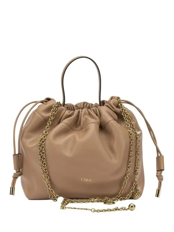 Chloé Leather Drawstring Crossbody Bag - Beige