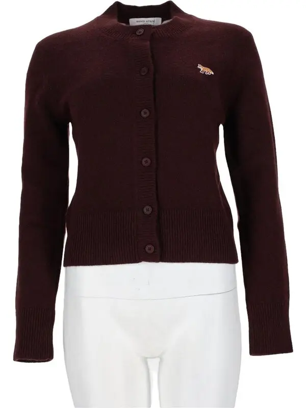 Maison Kitsuné Wool Cardigan With Fox Patch - Brown