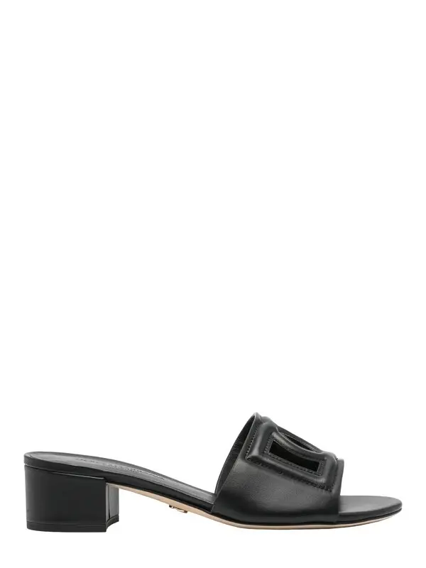 Dolce & Gabbana Mm Heel Kidskin Sandals With Debossed Insole And Leather Sole - Nero