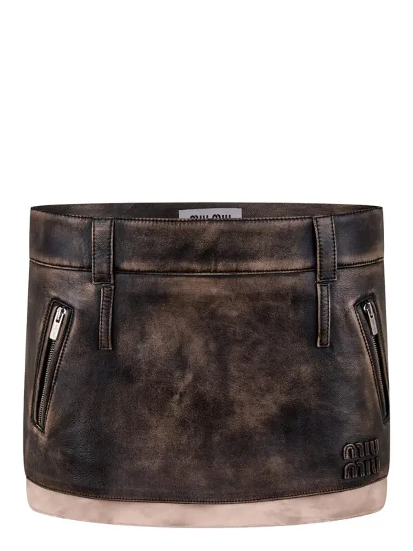 Miu Miu Leather Mini Skirt - Black