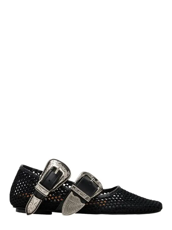 Toga Crochet Mesh Ballet Flats - Black