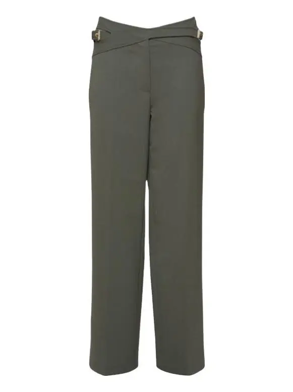 DION LEE Interlock Compact Wool Blend Wide Pants - Green