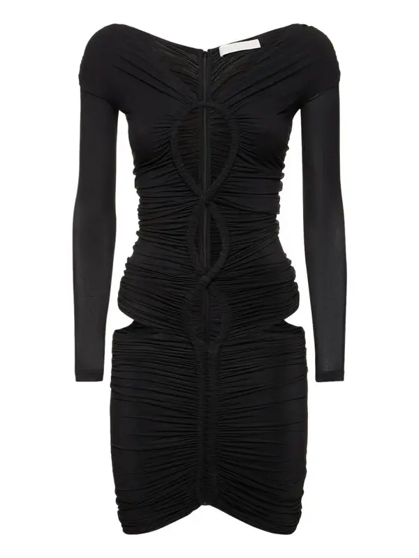 DION LEE Pleated Long Sleeve Cut Out Dress - Black