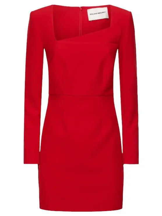 Roland Mouret Asymmetrical Neckline Long Sleeve Mini Dress - Red