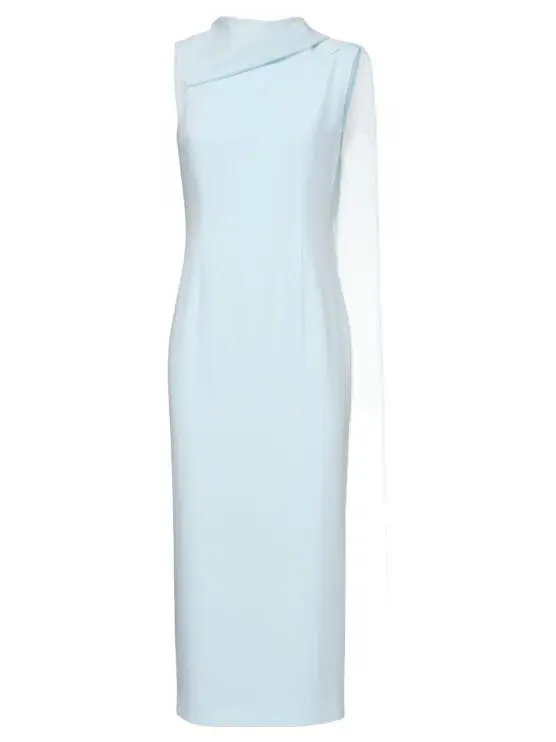 Roland Mouret Satin Crepe Midi Dress - Light Blue/white
