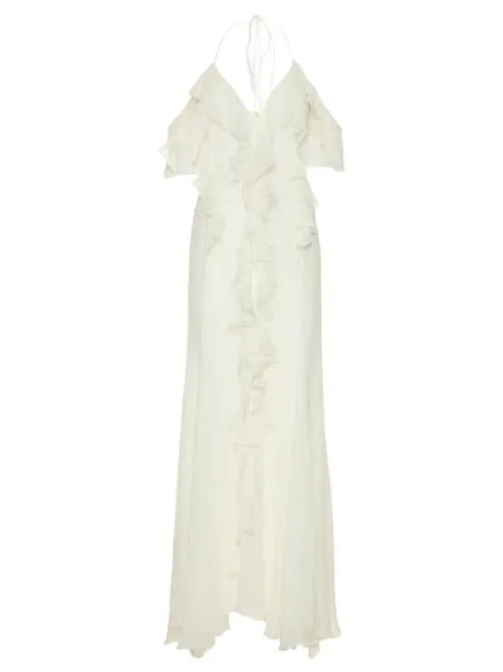 Blumarine Cotton Silk Georgette Frill Dress - White