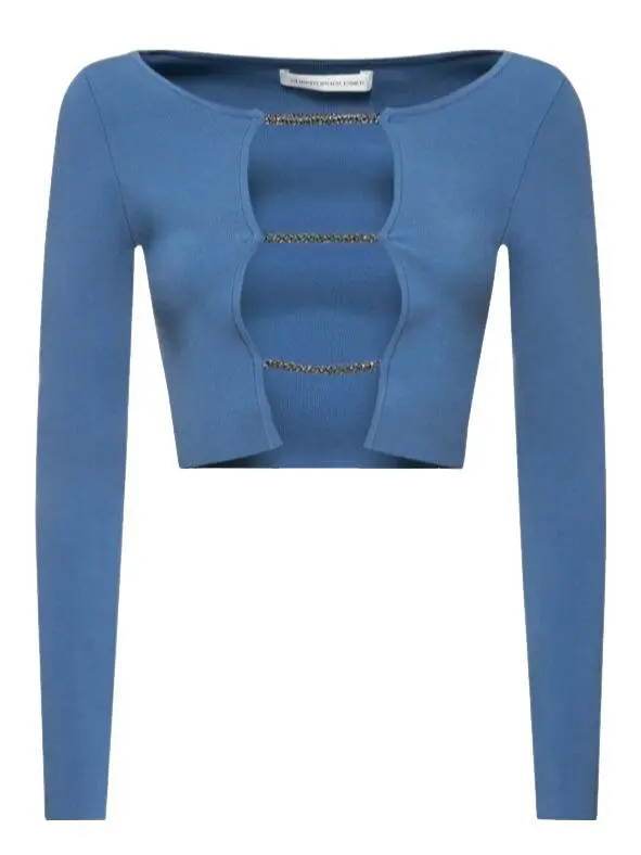 Christopher Esber Crystal Cutout Rib Jersey Top - Blue