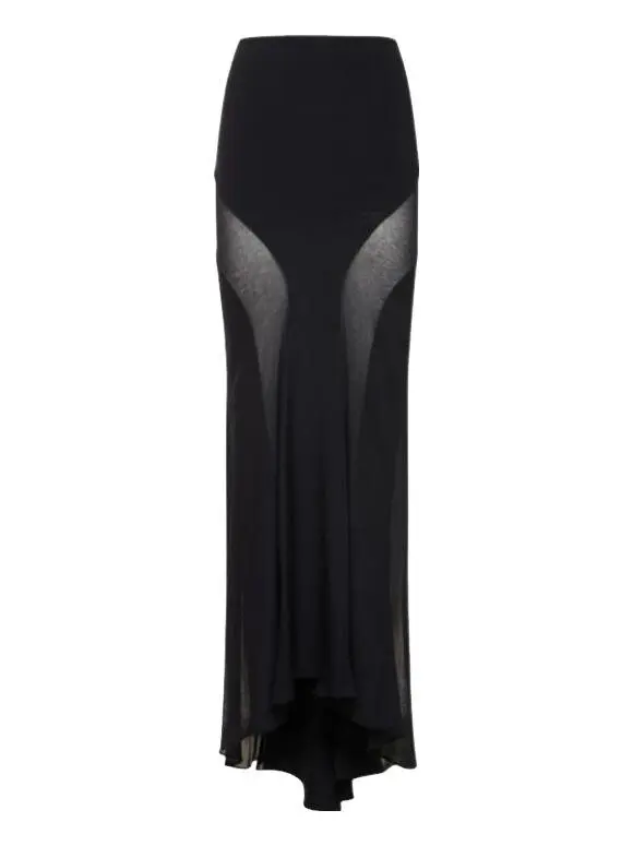 DION LEE Light Knit Rib Long Skirt W/ Inserts - Black