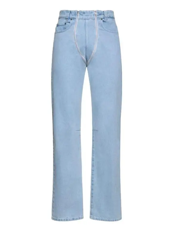 GMBH Double Zip Straight Cotton Denim Jeans - Blue