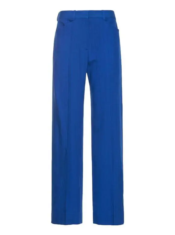 Victoria Beckham Straight Leg Stretch Viscose Trousers - Blue