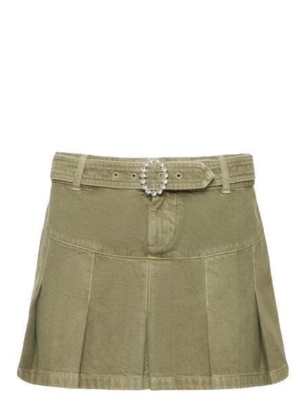 Alessandra Rich Pleated Denim Mini Skirt With Buckle - Gray
