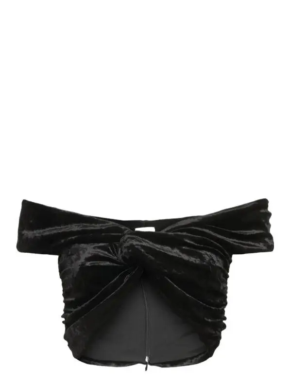 Magda Butrym Velvet Viscose Blend Twisted Crop Top - Black