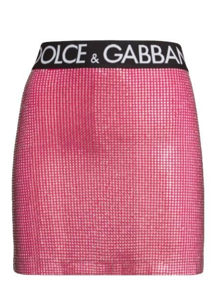 Dolce & Gabbana Embellished Jersey Mini Skirt With Logo - Pink