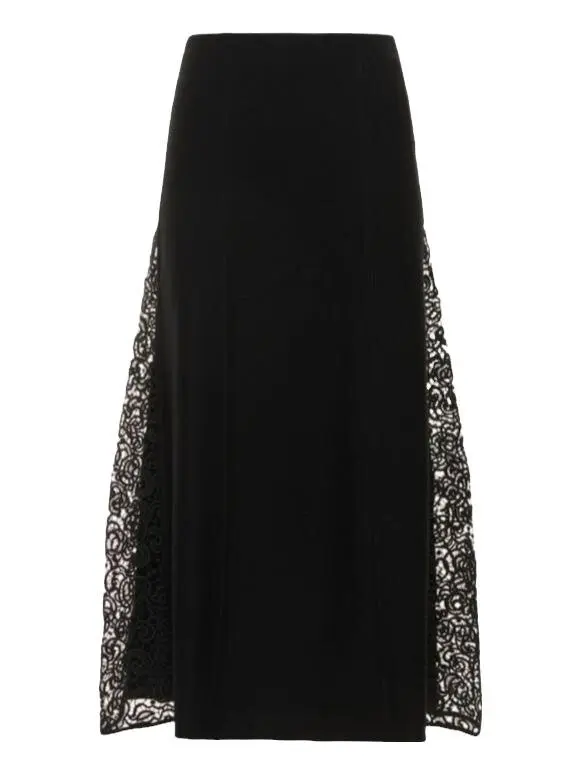 Gabriela Hearst Wool Knit Midi Skirt With Lace - Black