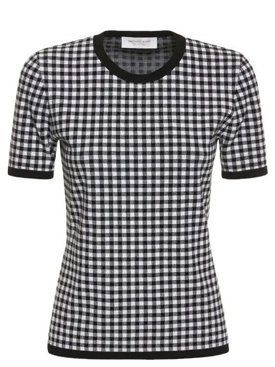 Michael Kors Viscose Blend Gingham Casual Top - Gray