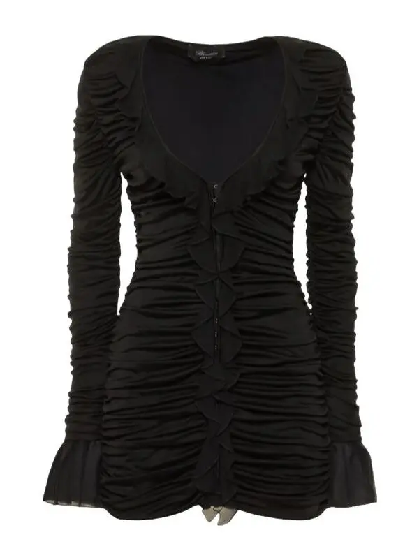 Blumarine Ruched Silk Mini Dress - Black