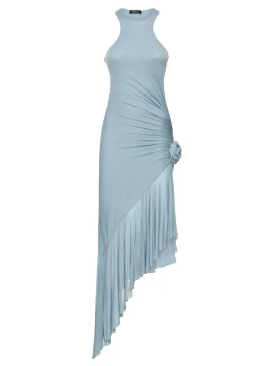 Blumarine Viscose Jersey Draped Midi Dress - Blue