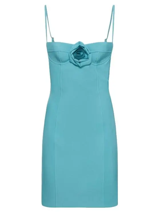 Blumarine Crepe Flower Detail Mini Dress - Blue